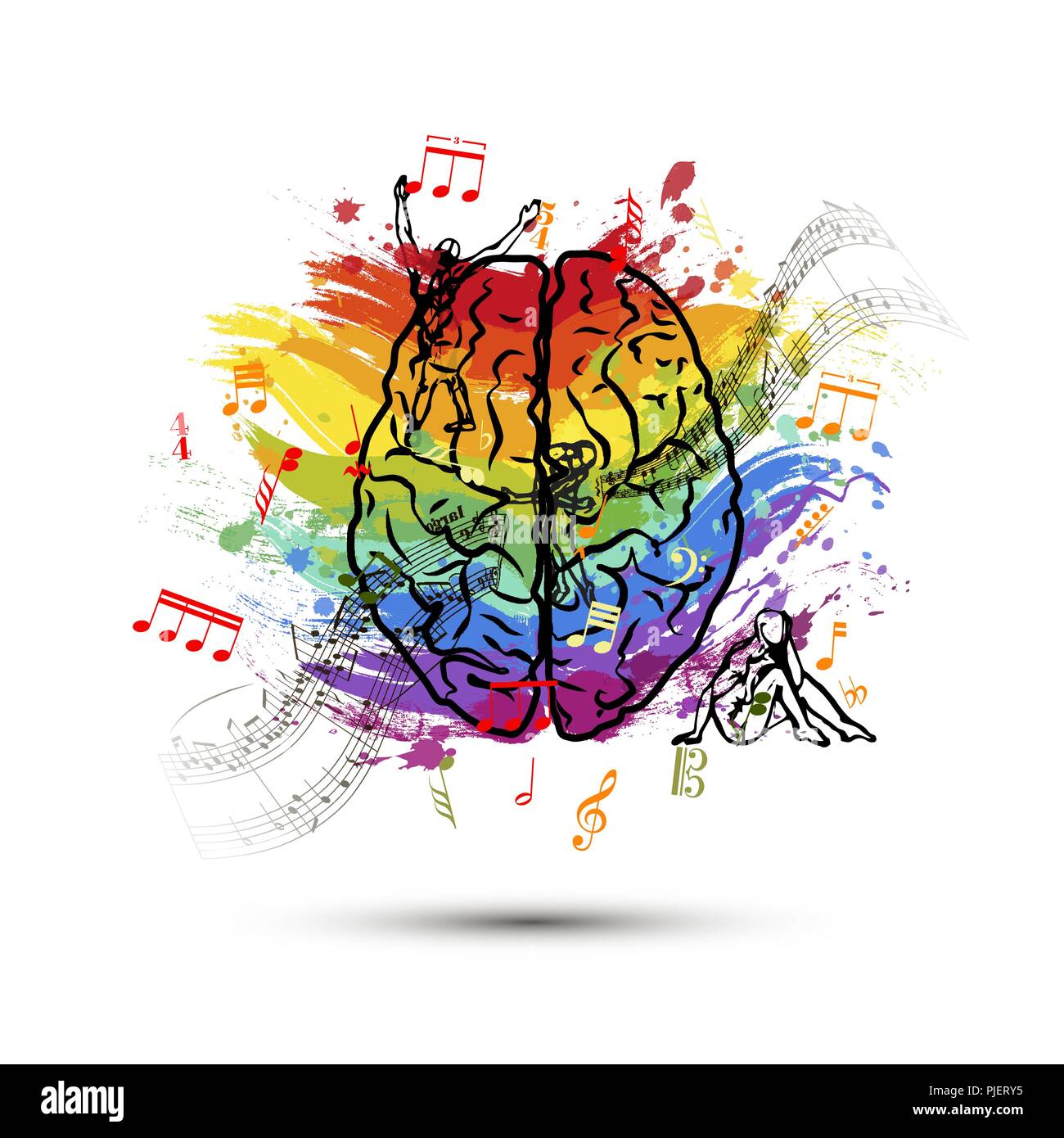 Creative human brain in top view, left side of brain functions concept ...