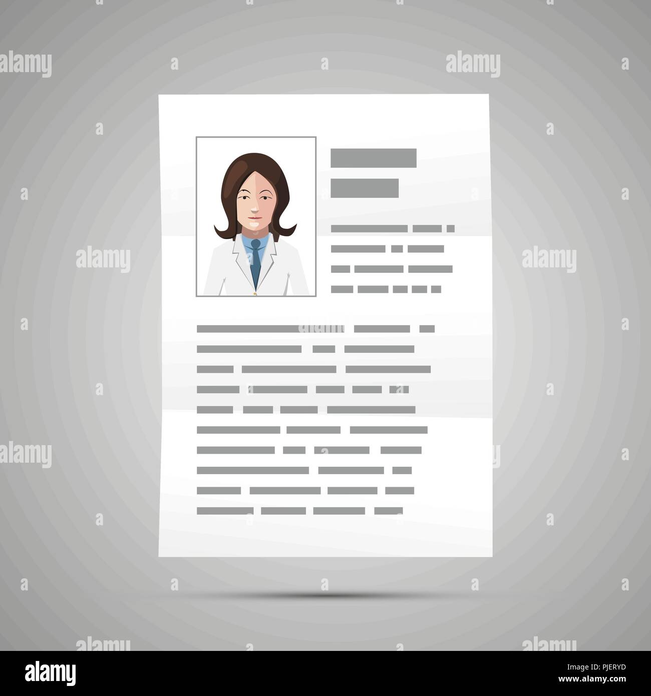 Doctor CV with woman photo, A4 size document icon with shadow Stock ...