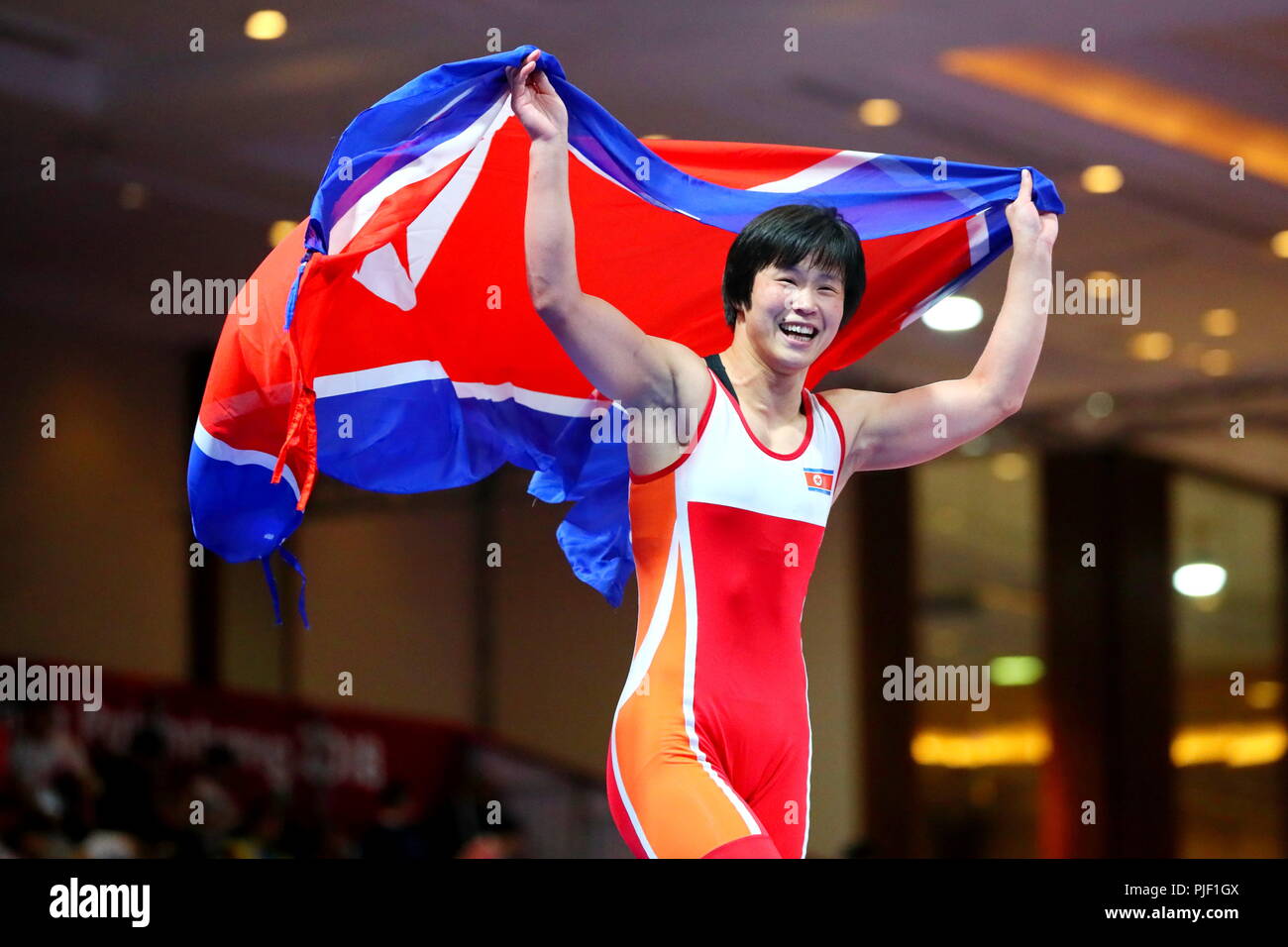 Jakarta, Indonesia. 19th Aug, 2018. Pak Yong Mi (PRK) Wrestling : Women ...