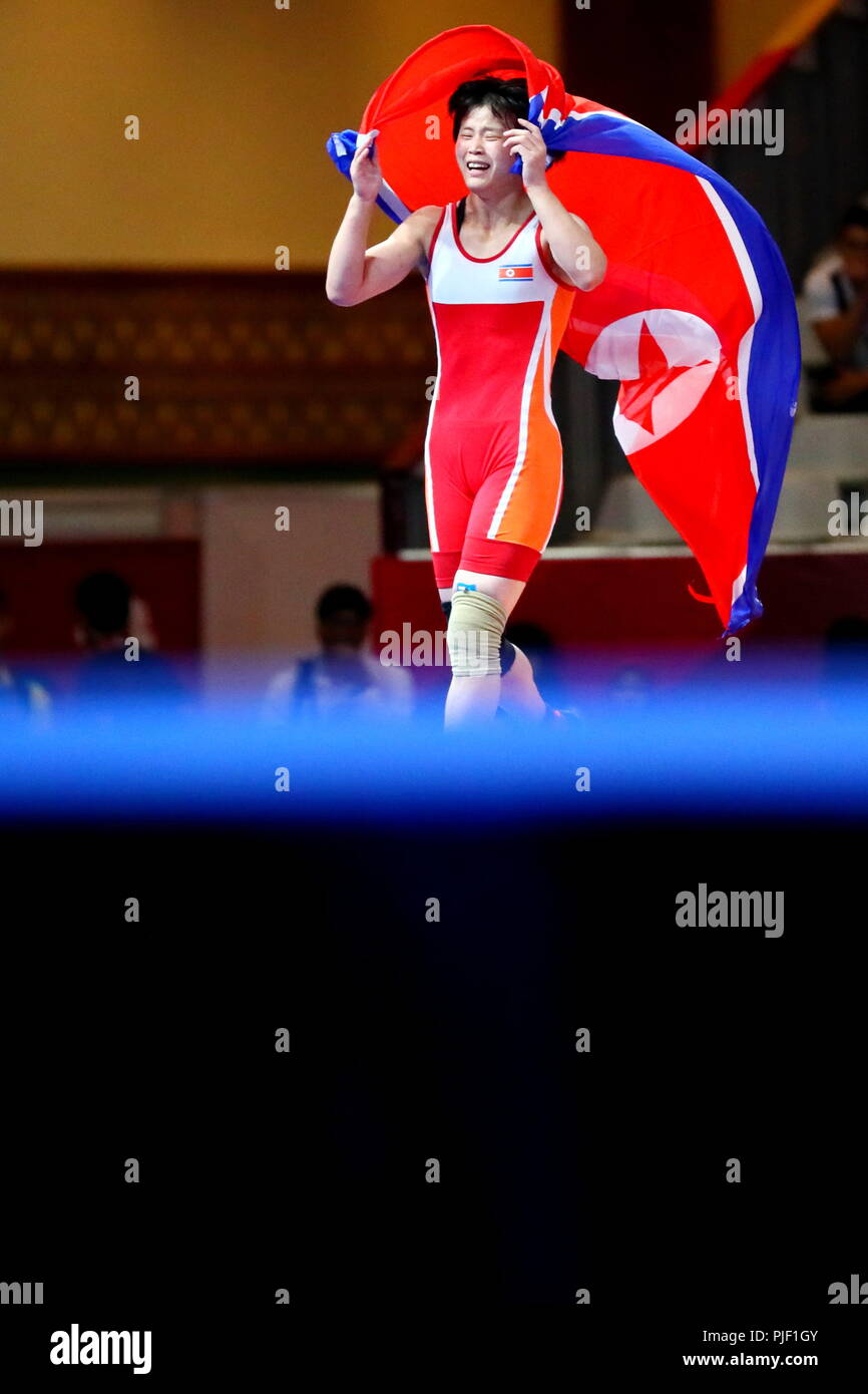 Jakarta, Indonesia. 19th Aug, 2018. Pak Yong Mi (PRK) Wrestling : Women ...