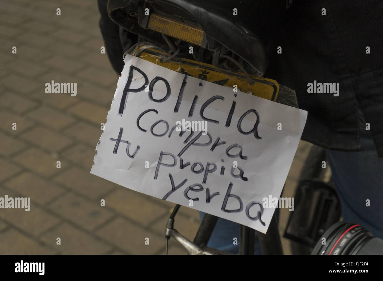 September 6, 2018 - a poster that says ''police buy your own yerba'' in ...