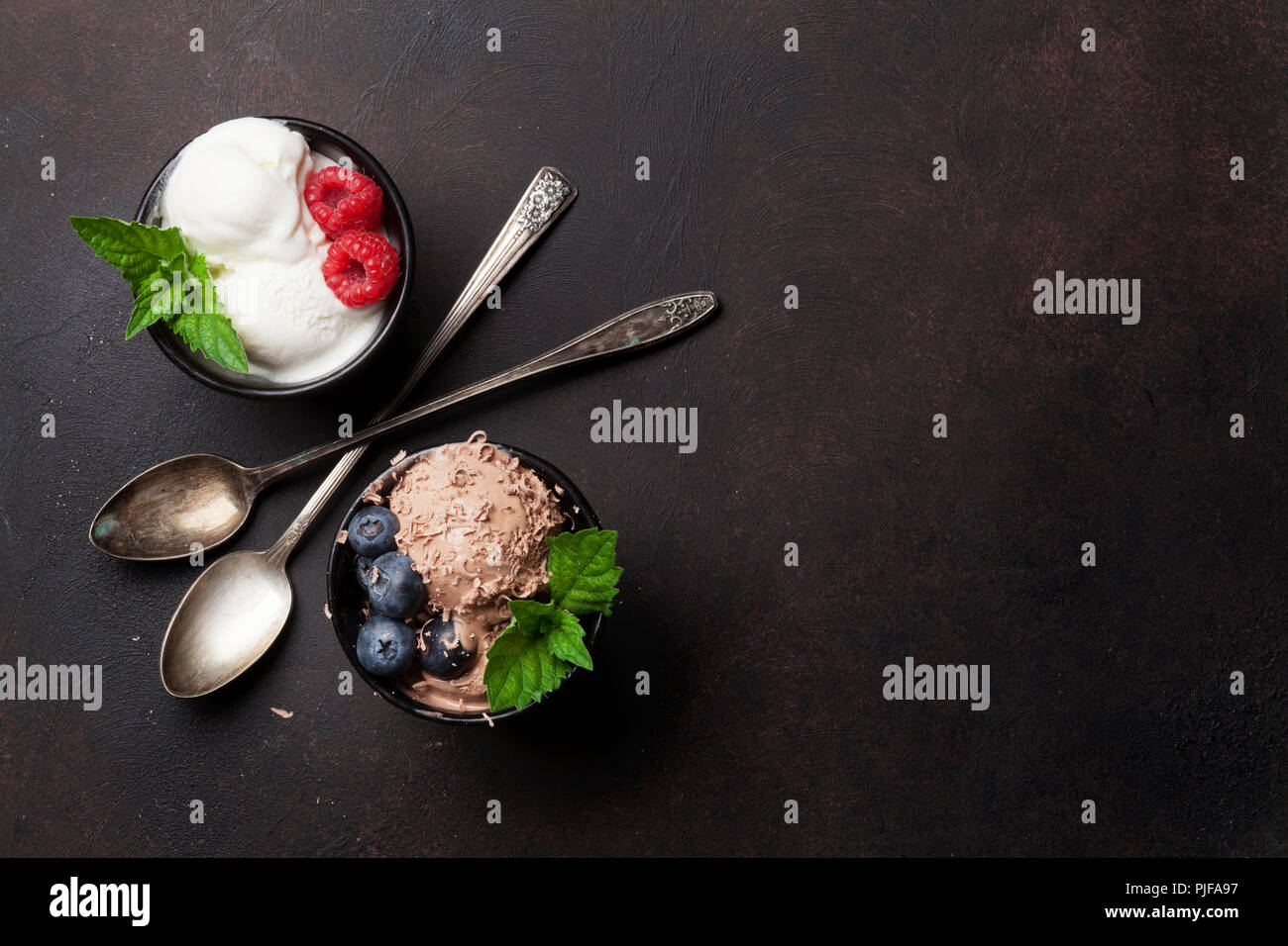 Ice cream with berries. Top view with space for your text Stock Photo ...