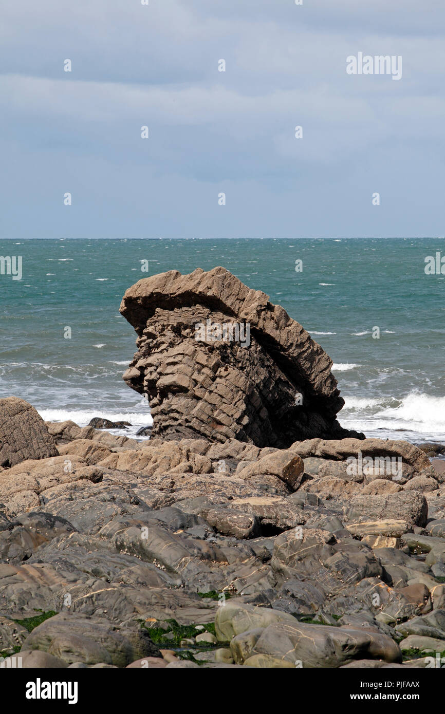 Rock structure on Mouthmill beach, North Devon, England, UK Stock Photo ...