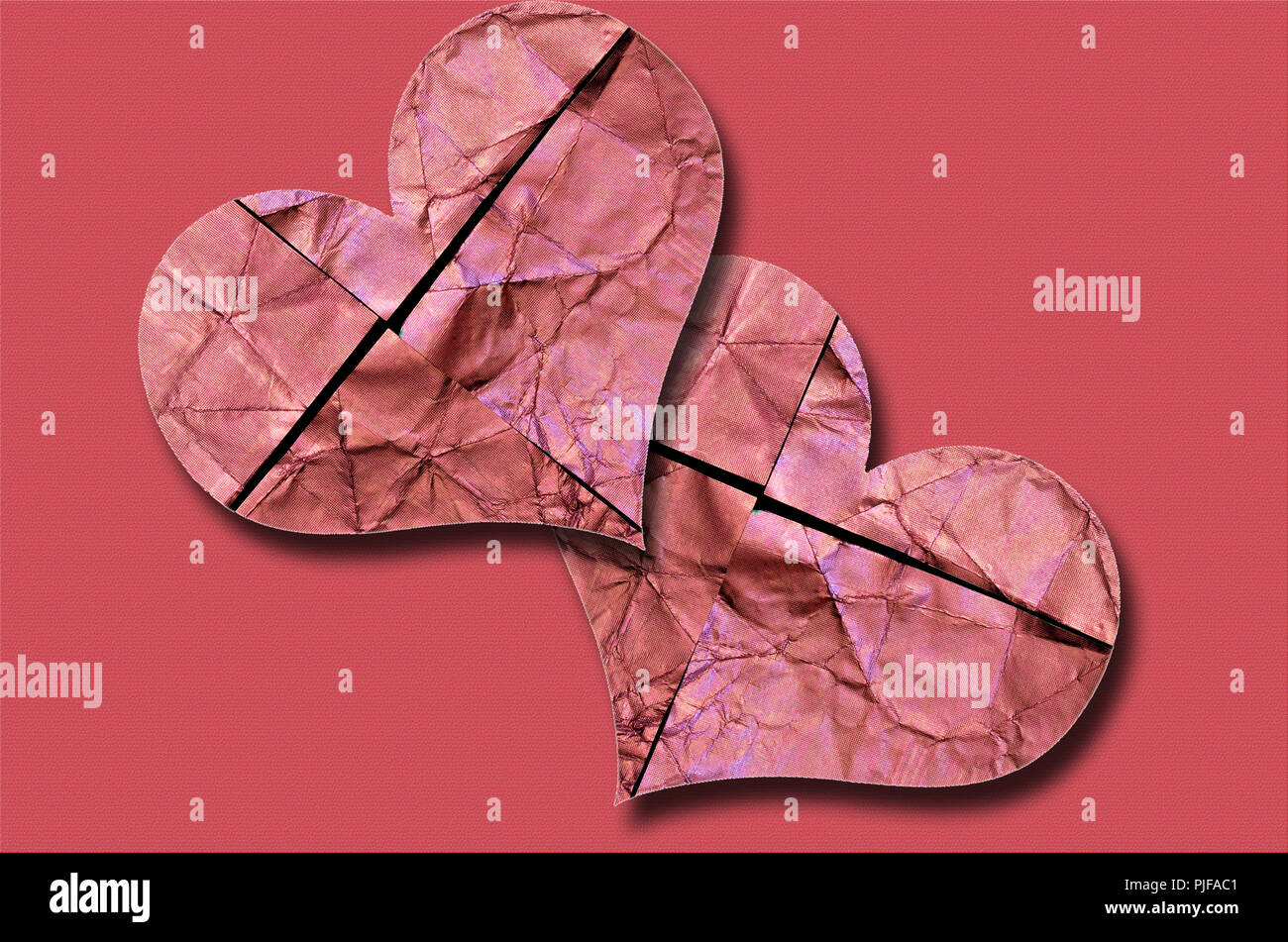 two hearts isolated on red background, close up, full frame Stock Photo ...