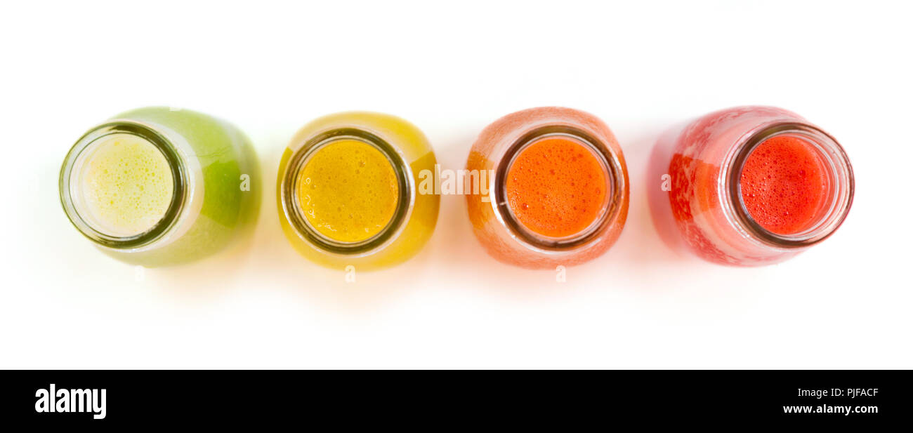 Colourful smoothie juice bottles isolated on white background Stock ...