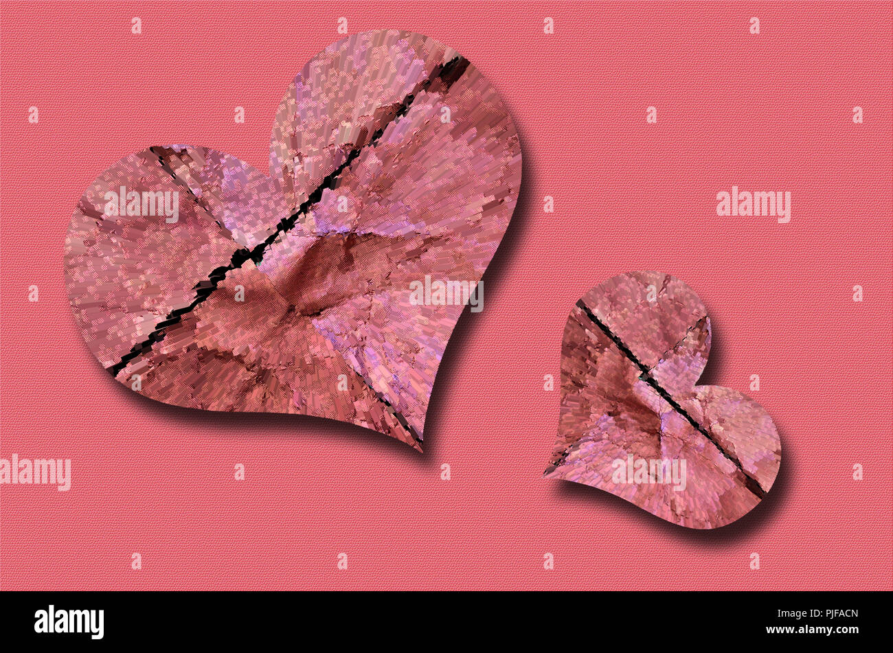 two hearts isolated on red background, close up, full frame Stock Photo ...