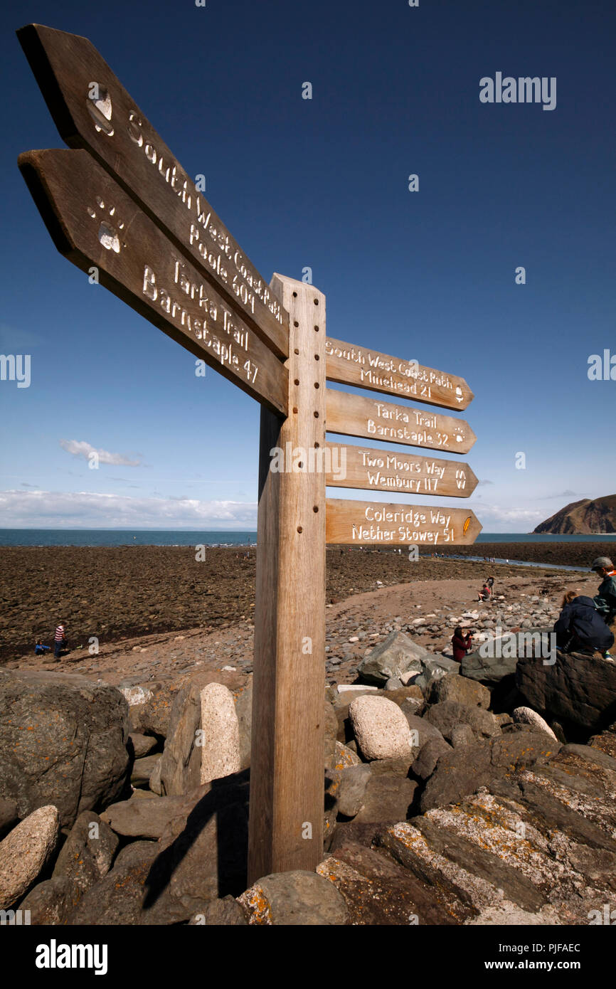 signs showing the various walks and mileage from Lynmouth, North Devon ...