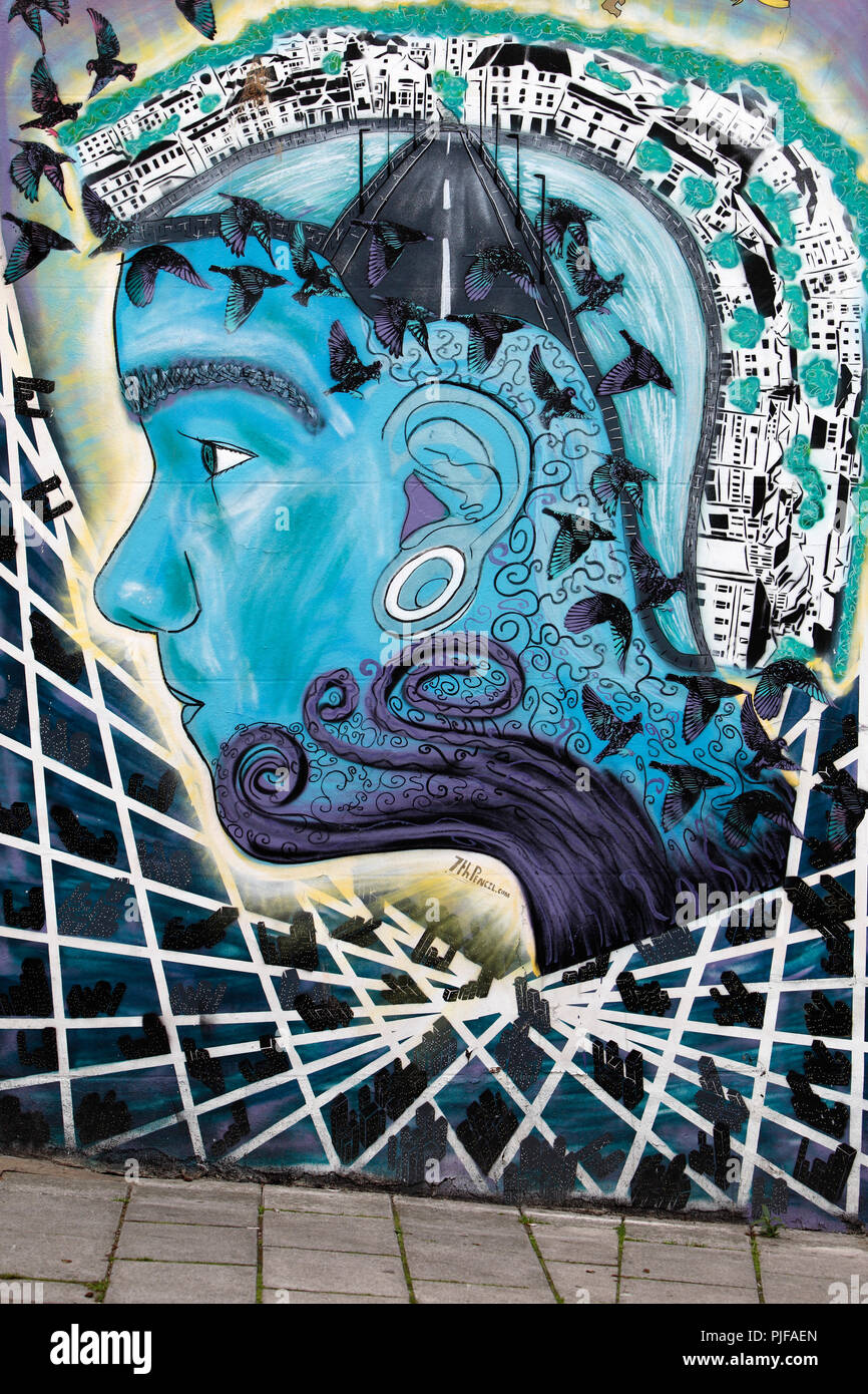 wall mural showing urban clutter and road to your mind Stock Photo - Alamy