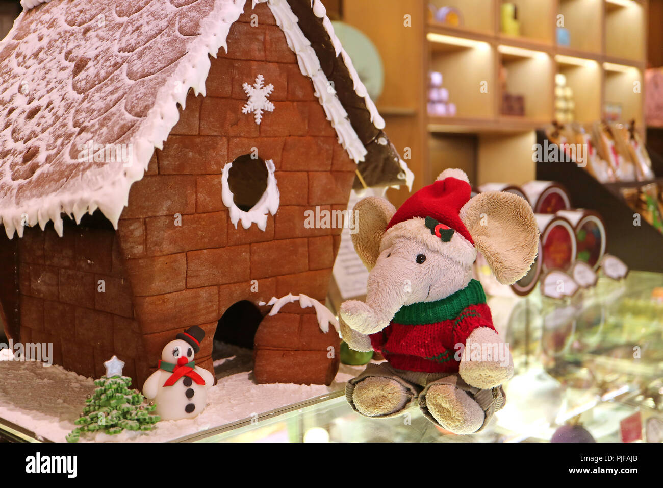 Christmas Decorations with Cute Elephant Soft Toy in Santa Costume and ...