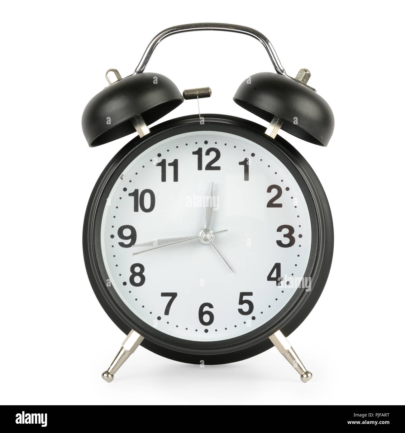 Big black alarm clock in retro style isolated on white background Stock ...