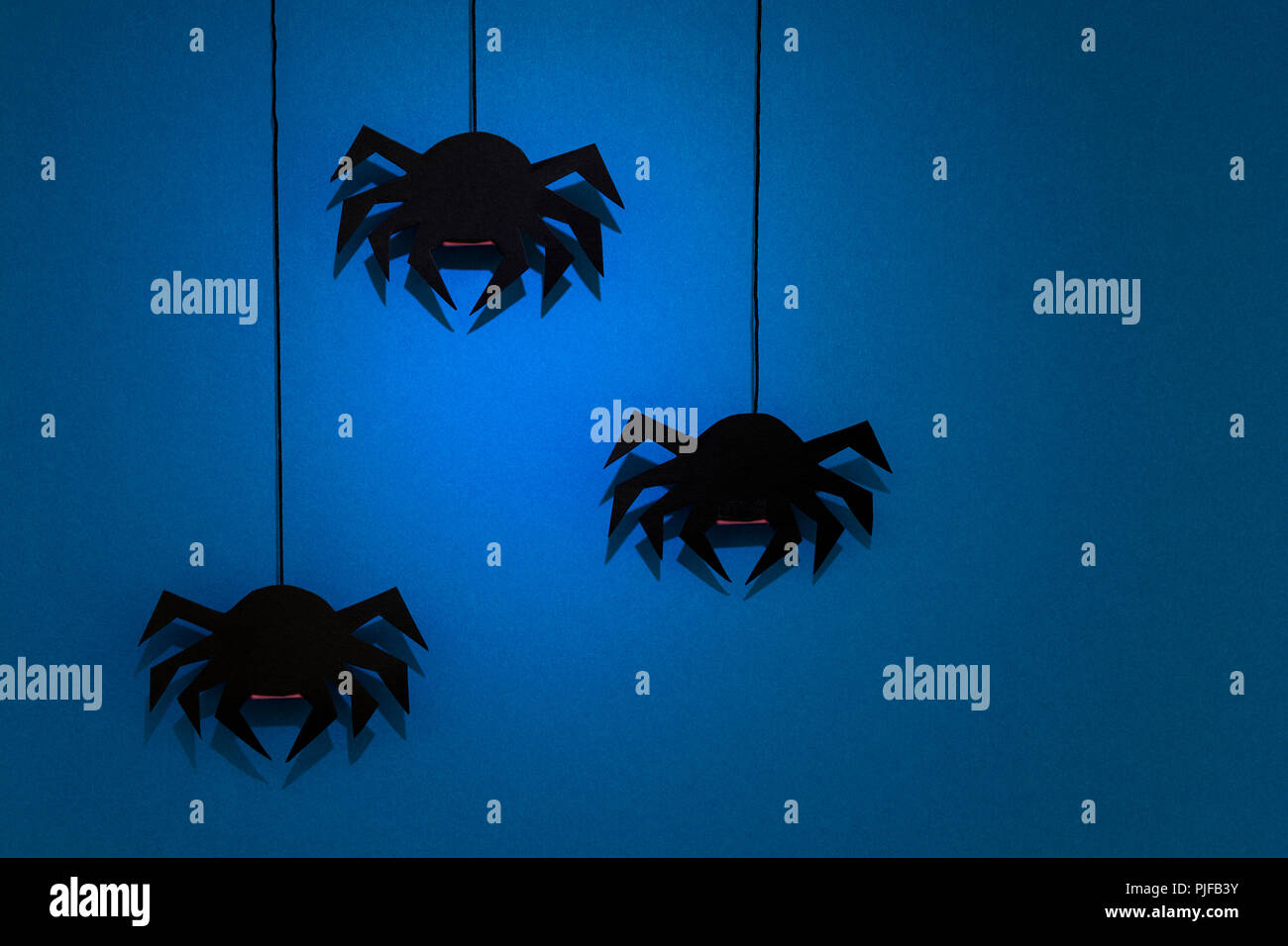 Black paper spider with web on dark blue background. Halloween concept ...