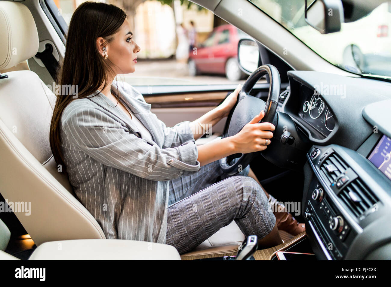 Woman women female lady interior inside car vehicle hi-res stock ...