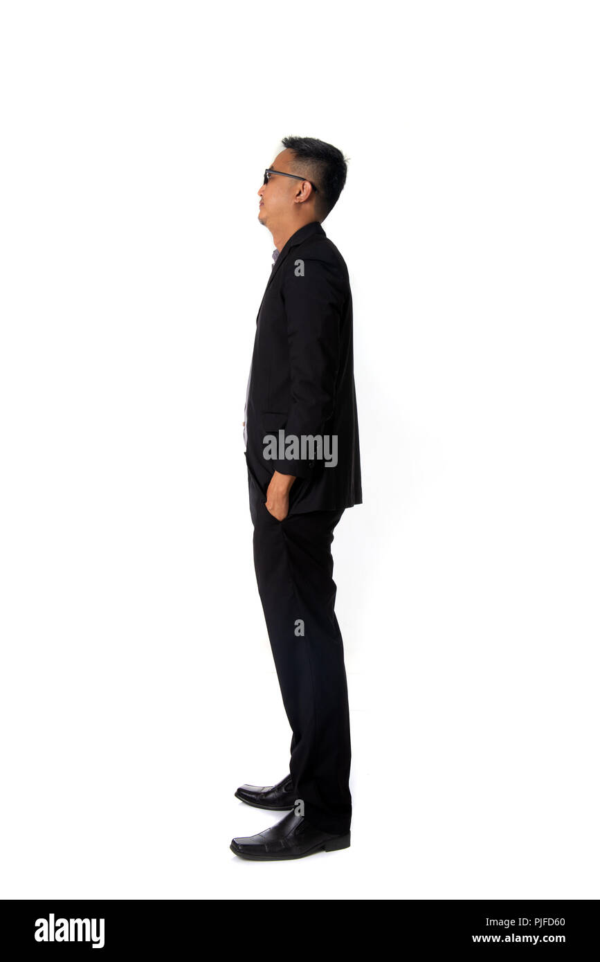 Young Asian business man full body side view isolated on white ...