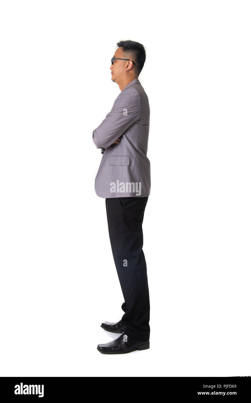 Young Asian business man full body side view isolated on white ...