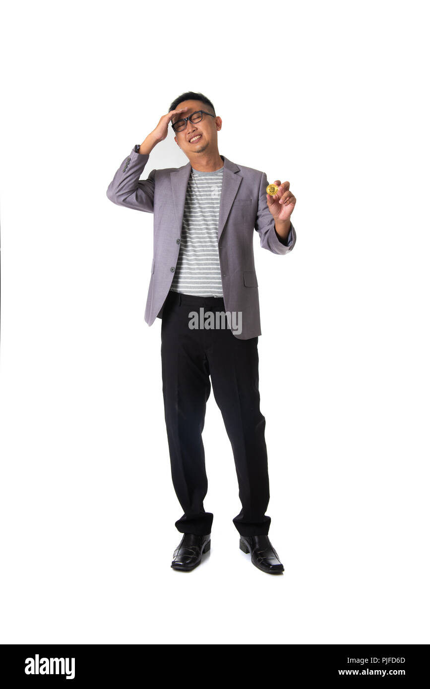sad asian man with Bitcoin crypto currency Stock Photo - Alamy