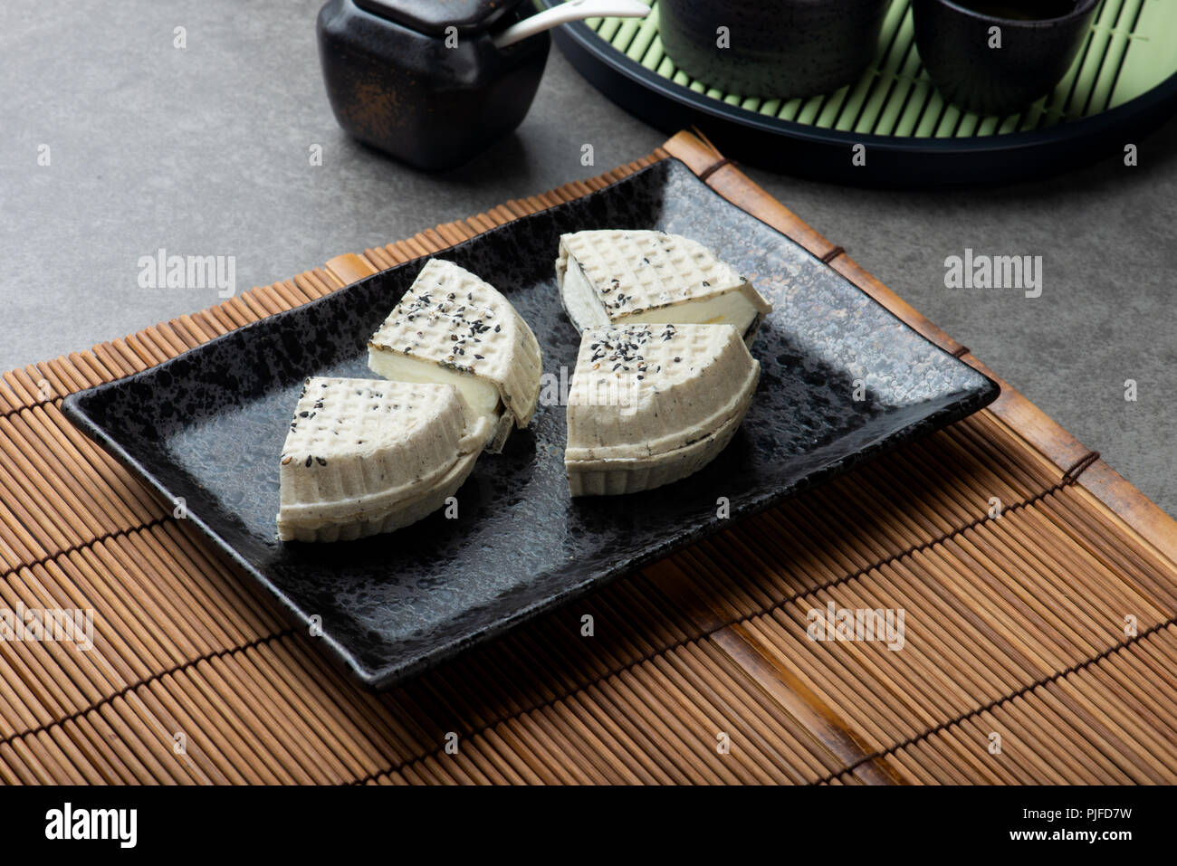 japanese black sesame waffle ice cream with background Stock Photo - Alamy