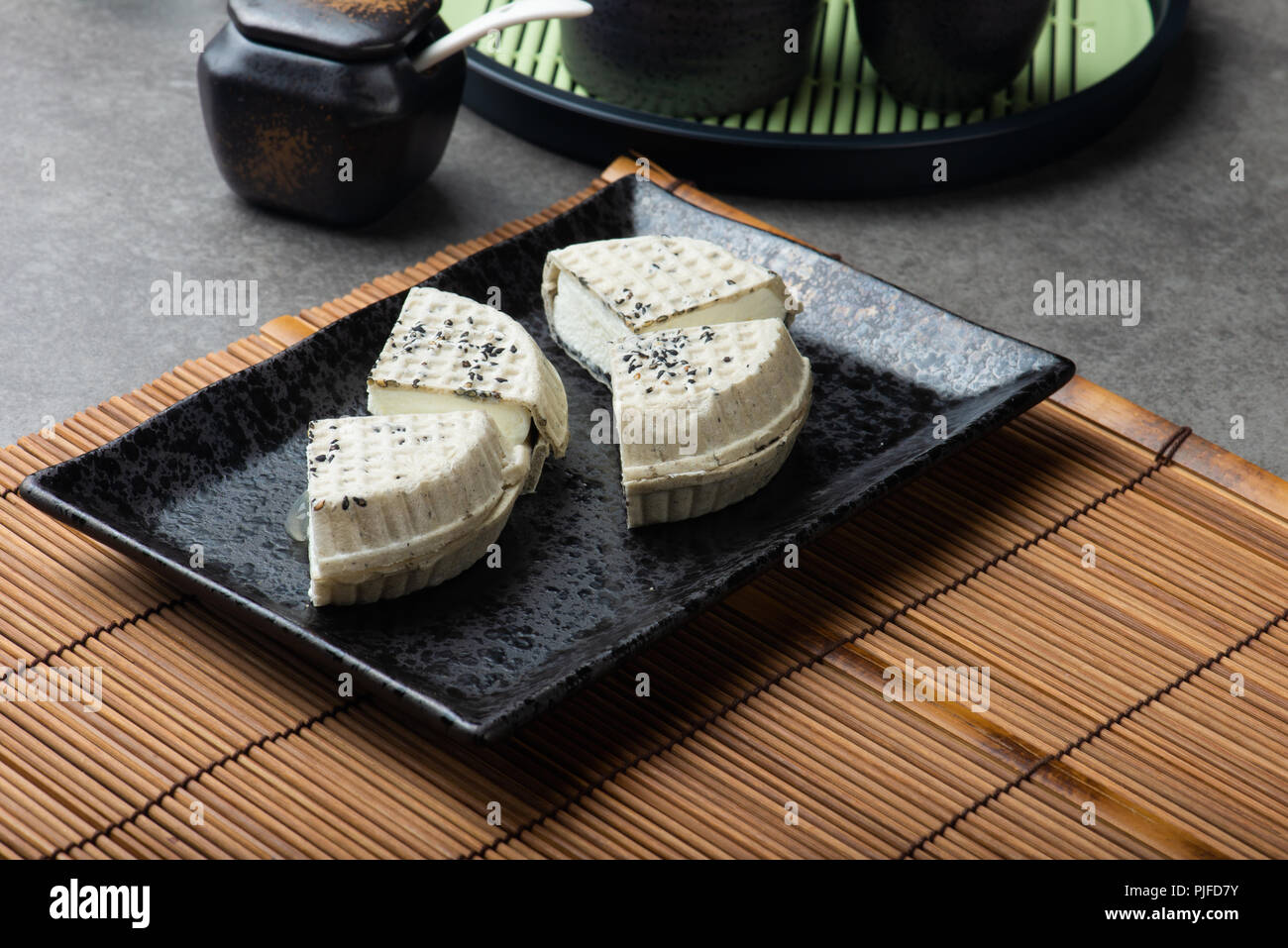 japanese black sesame waffle ice cream with background Stock Photo - Alamy