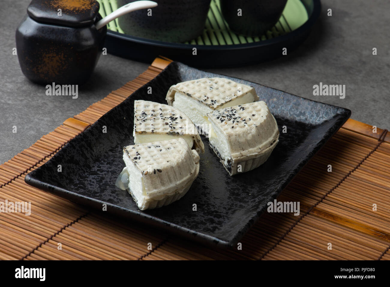 japanese black sesame waffle ice cream with background Stock Photo - Alamy