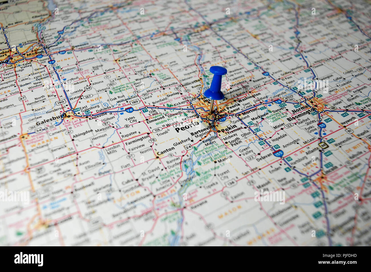A map of Peoria, Illinois marked with a push pin Stock Photo - Alamy