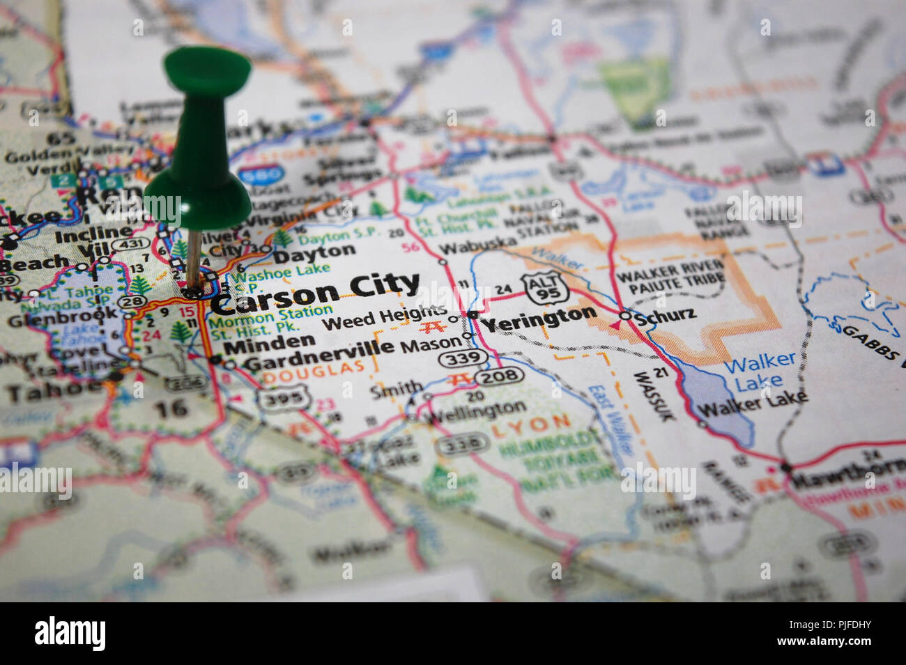 A map of Carson City, Nevada marked with a push pin Stock Photo - Alamy