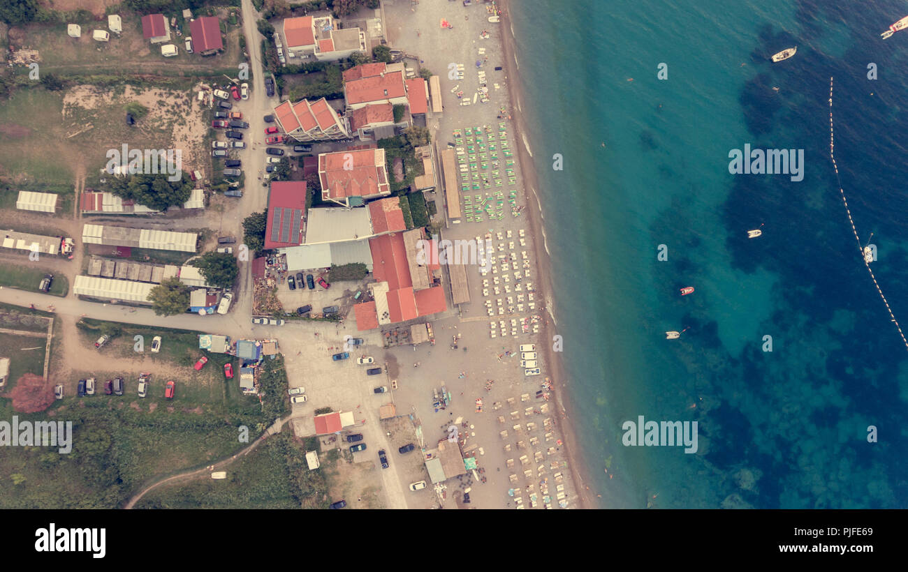 Amazing drop down view of a beach resort. Aerial photography of sea ...