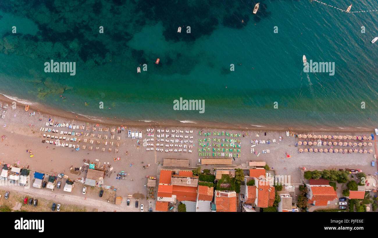 Amazing drop down view of a beach resort. Aerial photography of sea ...