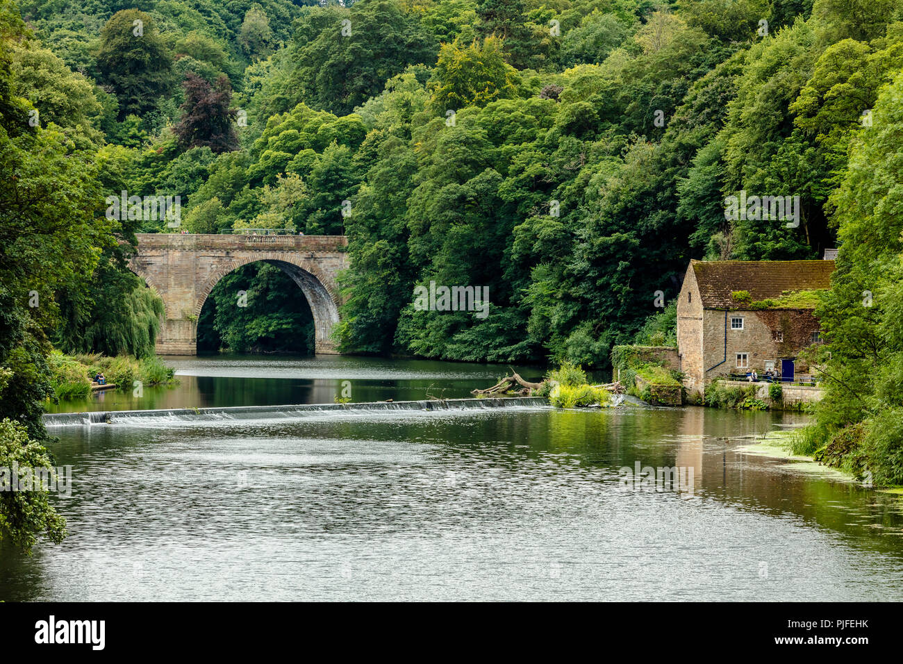 View from downstream of Prebends Bridge, one of three stone-arch ...