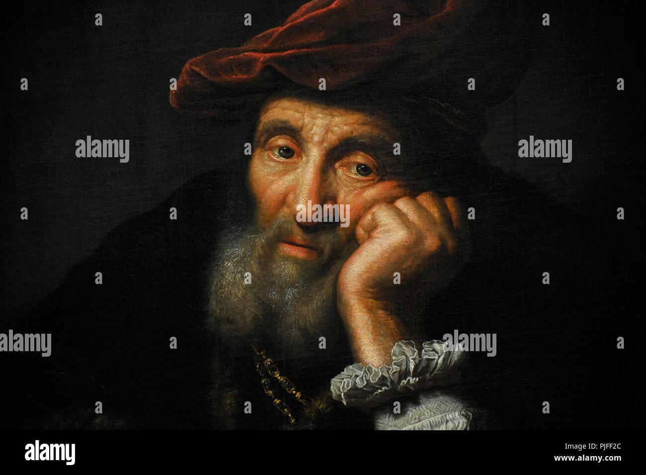 Govert Flinck (1615-1660). Dutch Golden Age painter. Old man leaning on ...