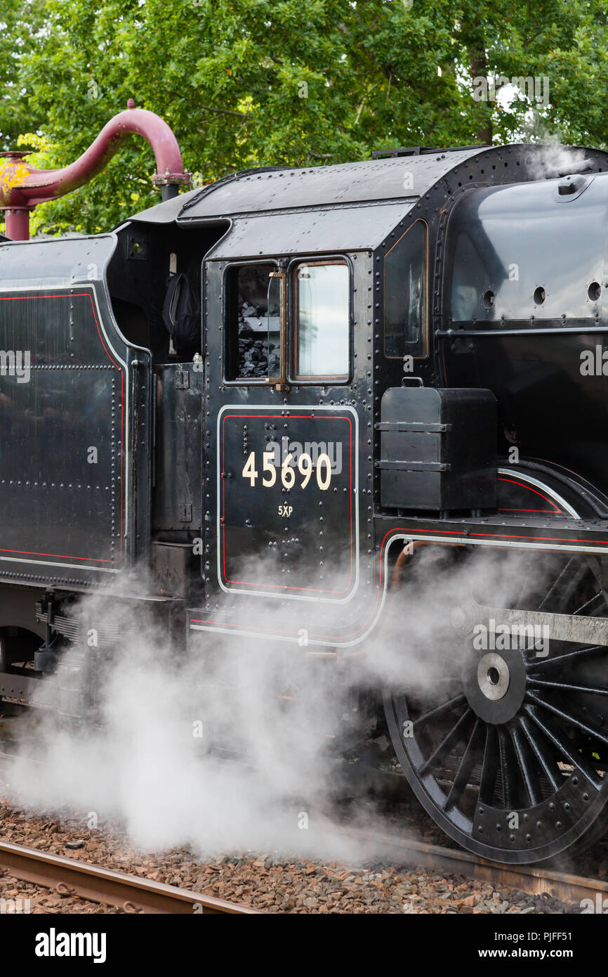 A close up of steam train 45690, Leander, at Appleby in Cumbria ...