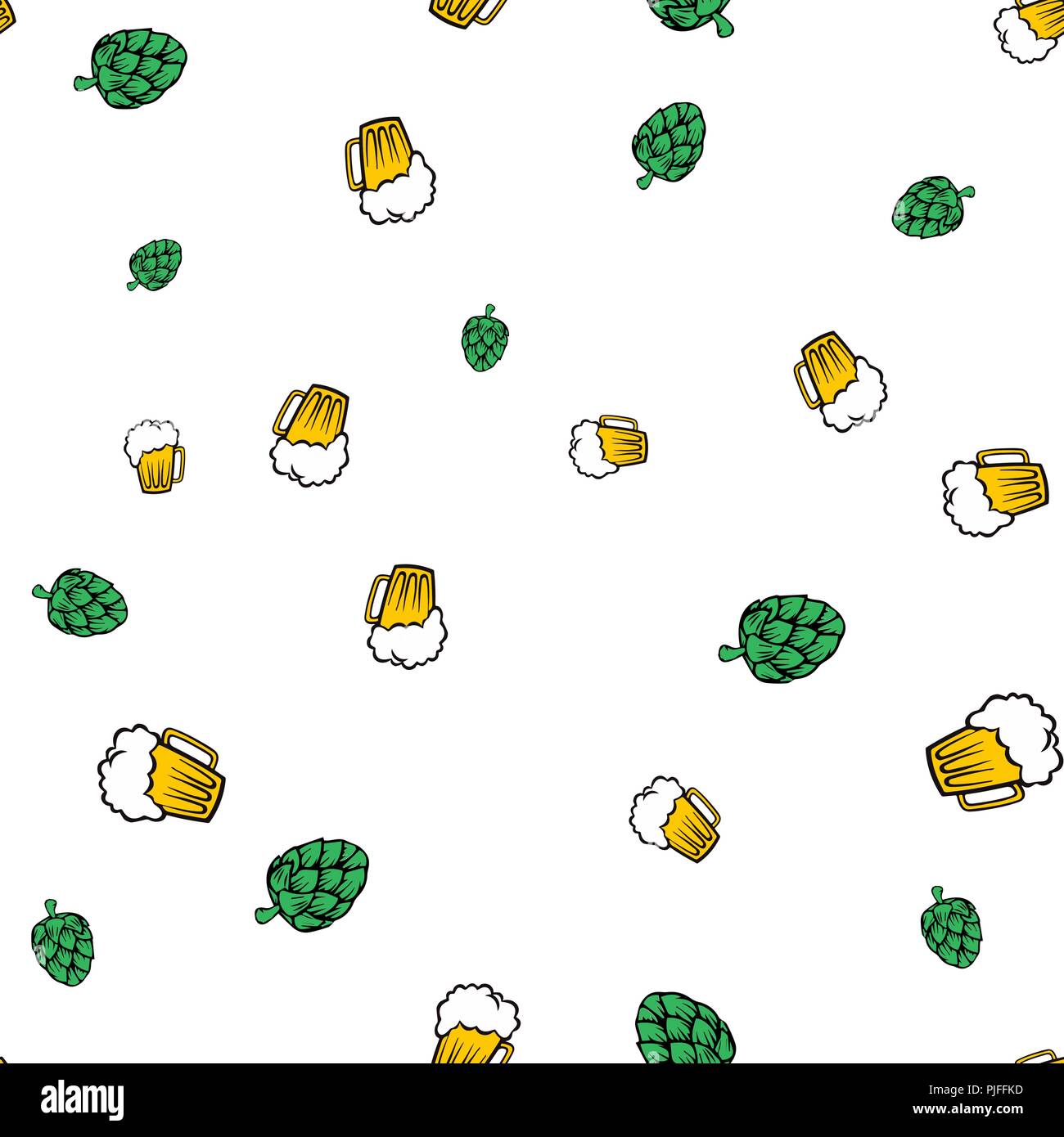 Beer and hop pattern seamless. Vector illustration. Isolated white ...