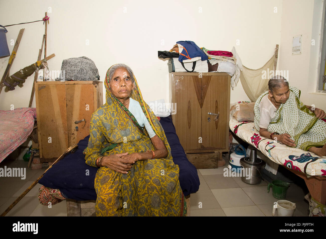 Old Widows woman in widows care centre at Vrindavan Mathura Uttar ...