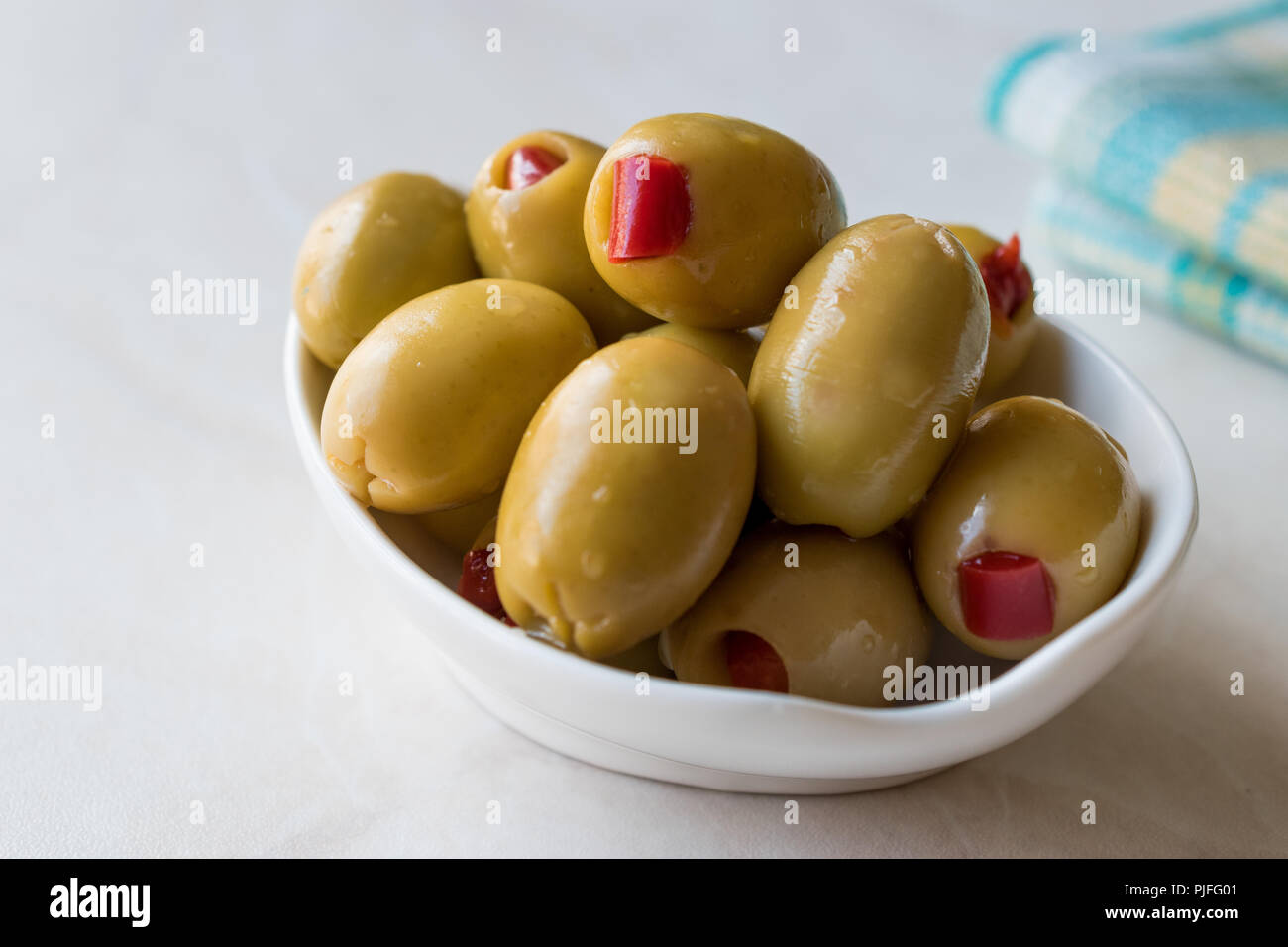 Green Olives Stuffed with Red Paprika Pepper. Organic Food Stock Photo ...