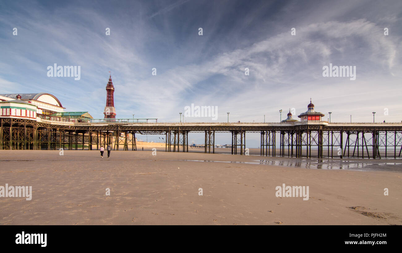 Blackpool, England, UK - August 1, 2015: A couple walk on the sands of ...