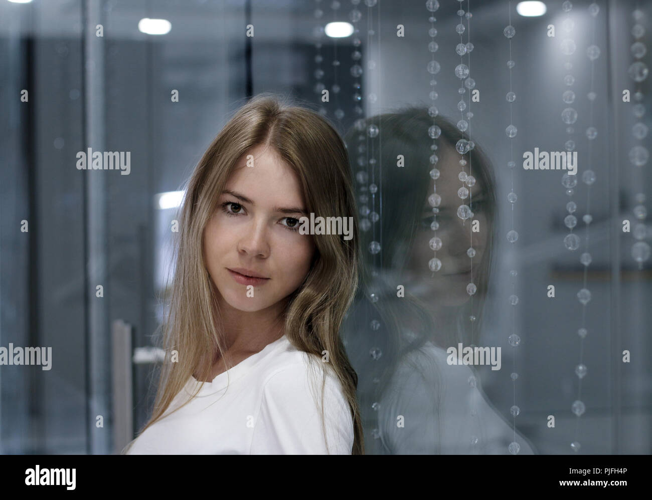 portrait of a cute girl with mirror reflection Stock Photo - Alamy
