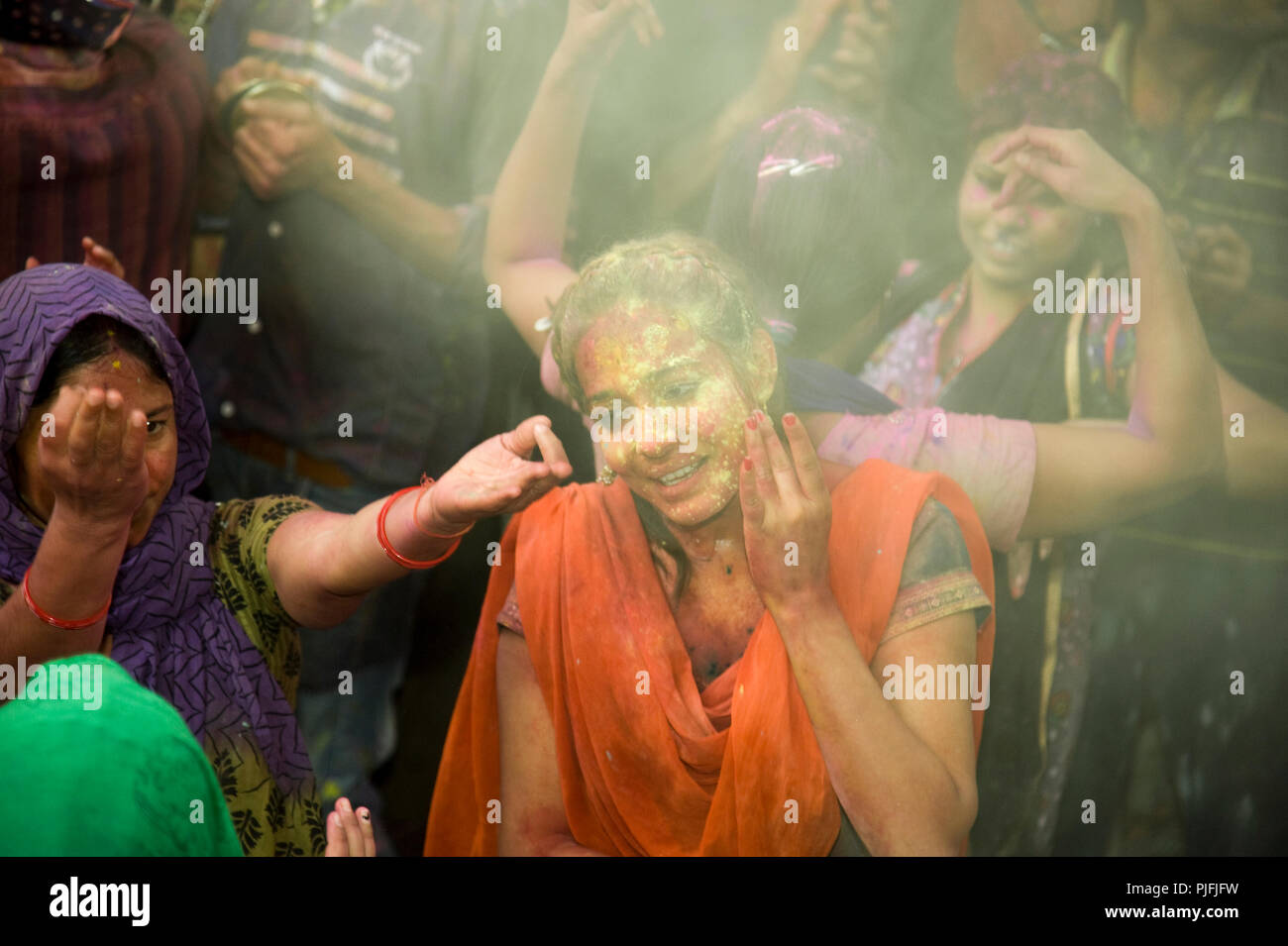 Devotees they clelebrate Holi Festival at Dwarka Dhish Mandir Mathura ...