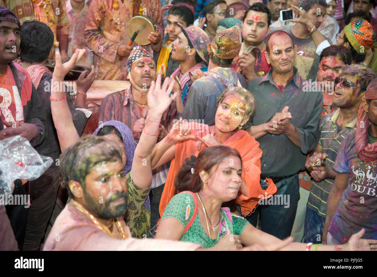 Devotees they clelebrate Holi Festival at Dwarka Dhish Mandir Mathura ...