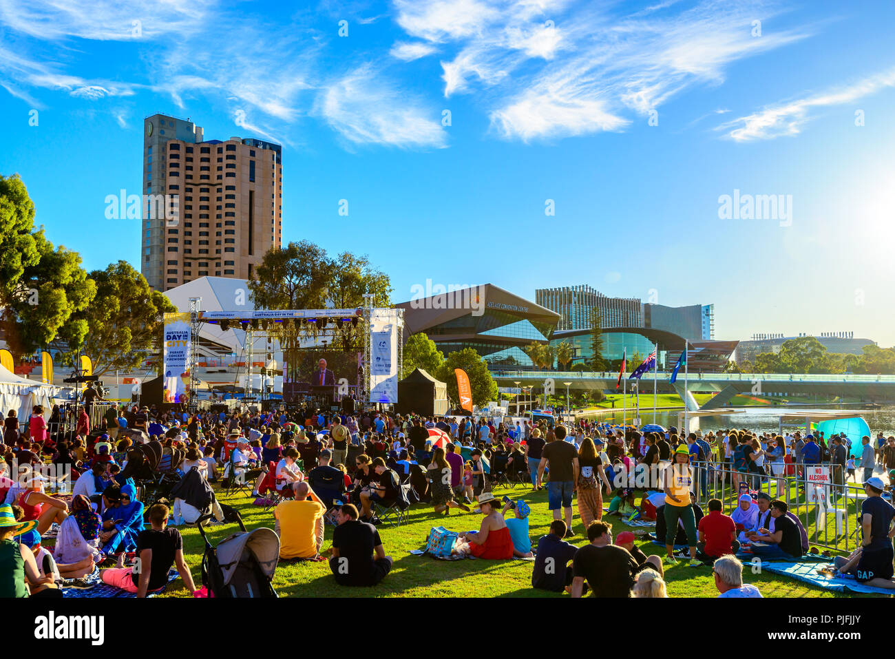 Adelaide, Australia - January 26, 2018: Adelaidians gathered together ...