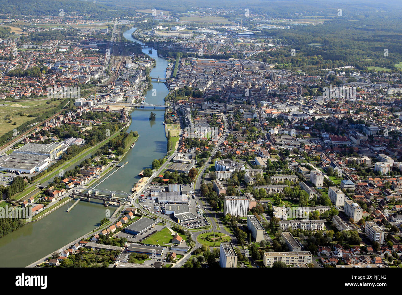 Compiegne (northern France): aerial view of the city center, the inner ...