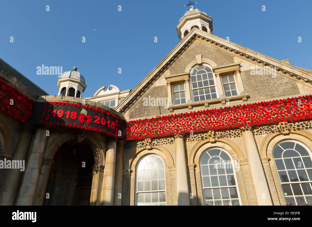 The Guildhall, Market Place, Thetford, decorated with poppies ...