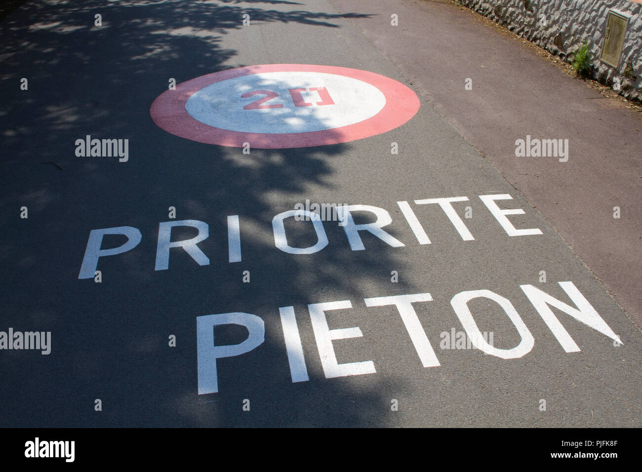 France, road marking "pedestrian priority Stock Photo - Alamy
