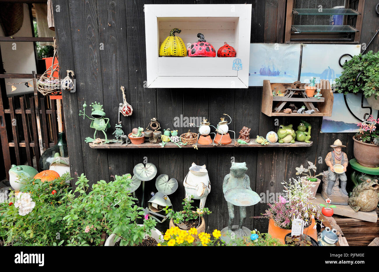 Japan, Naoshima island, installation of objects in front of a ...