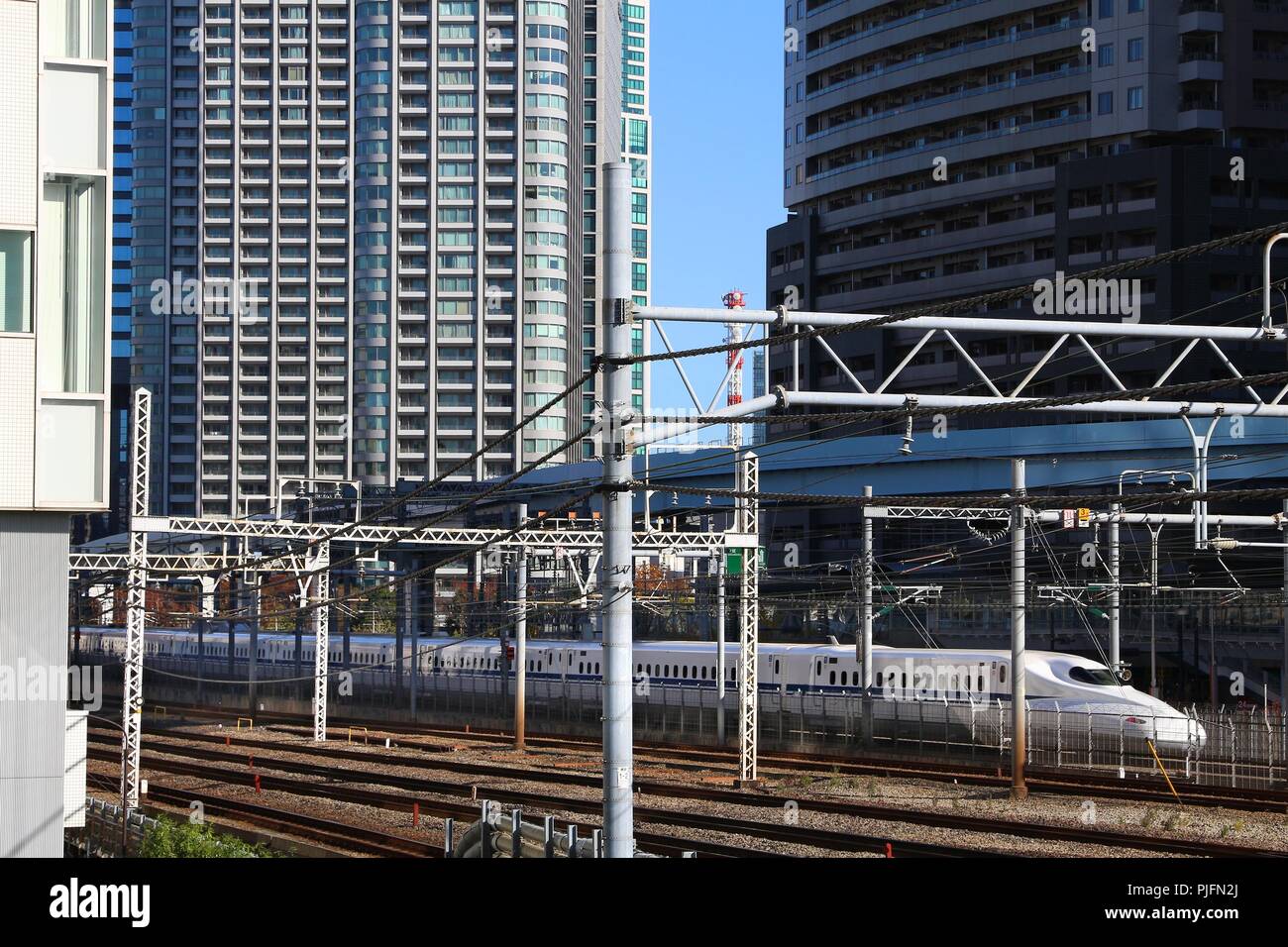 Bullet train tracks in Tokyo, Japan. Big city transport infrastructure ...