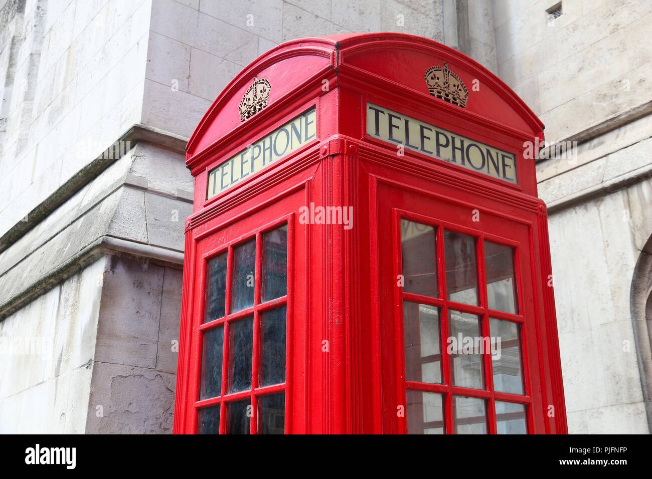 London phone box - red telephone kiosk in the UK Stock Photo - Alamy
