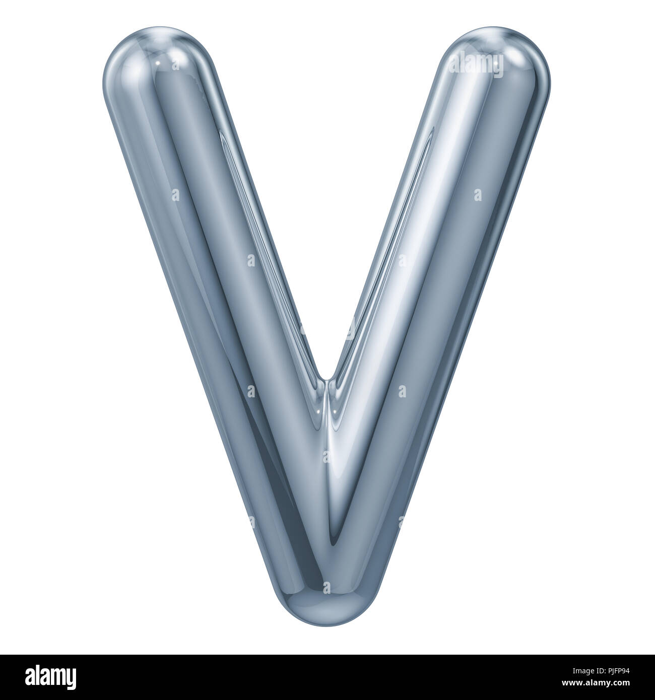English metallic letter V, 3D rendering isolated on white background ...