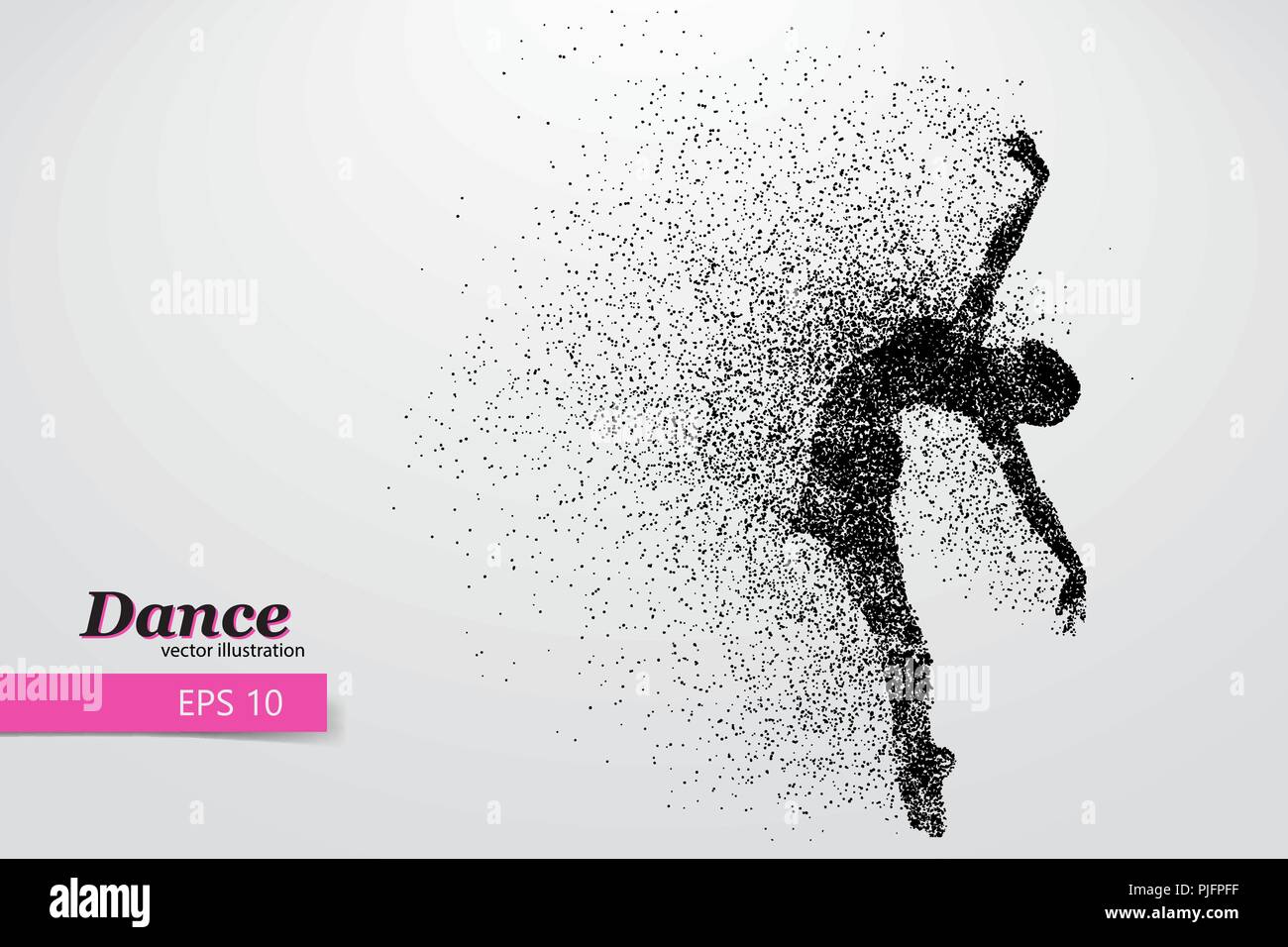 Silhouette of a dancing girl of particle. Background and text on a ...
