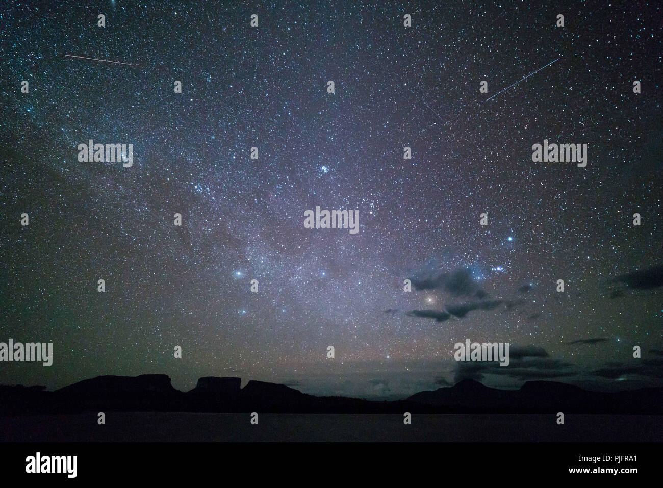 Tepuy and night sky at Carrao river to the Angel's Falls Stock Photo ...