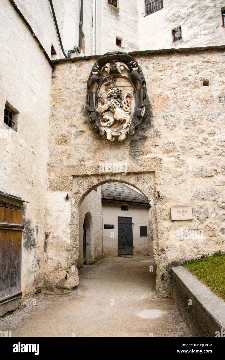 Salzburg Hohensalzburg Castle entrance features a gothic wood carving ...