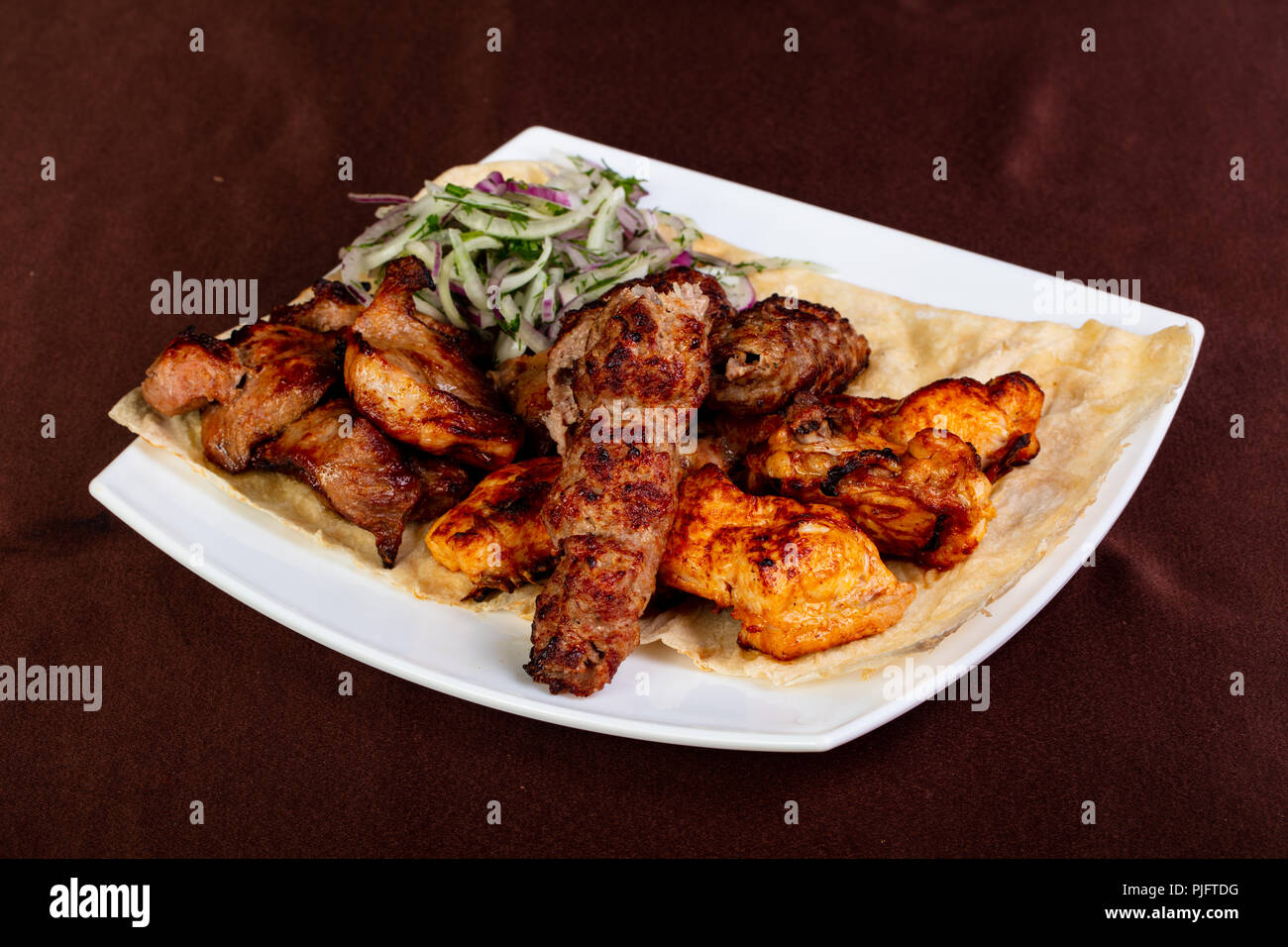 Mix shashlik plate kebab meat Stock Photo - Alamy