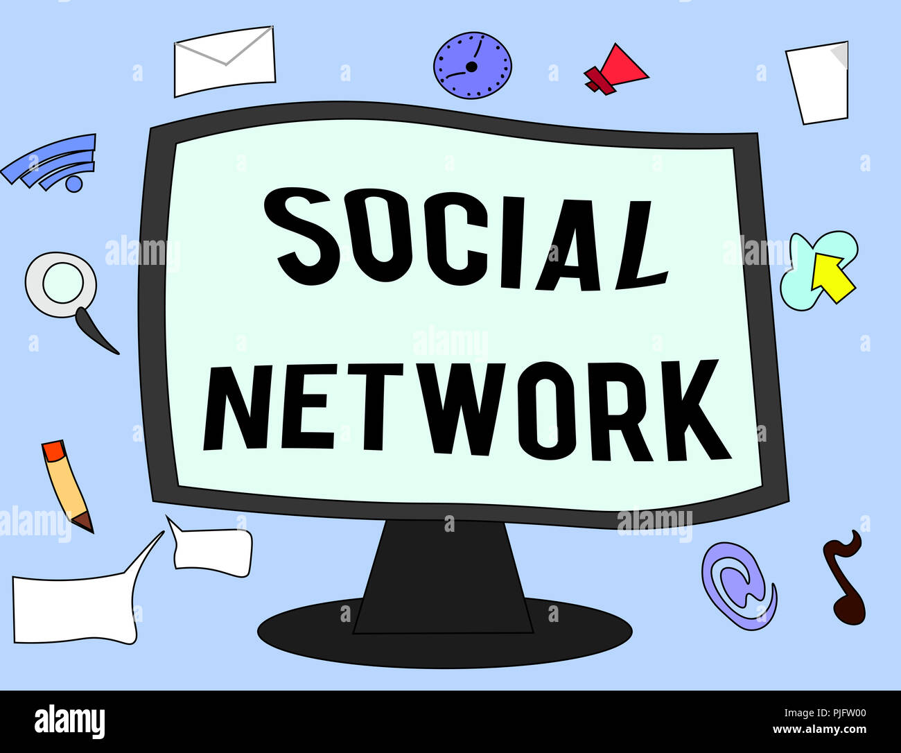 Handwriting text Social Network. Concept meaning Interactions Sharing ...