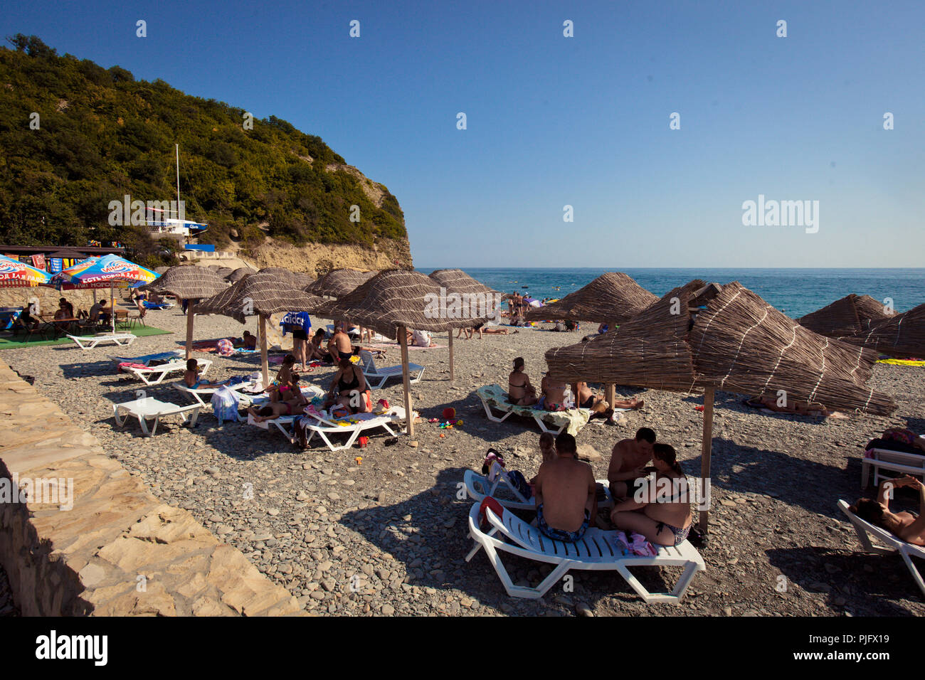 Tourists on vacation, Durso beach, Russia Stock Photo - Alamy